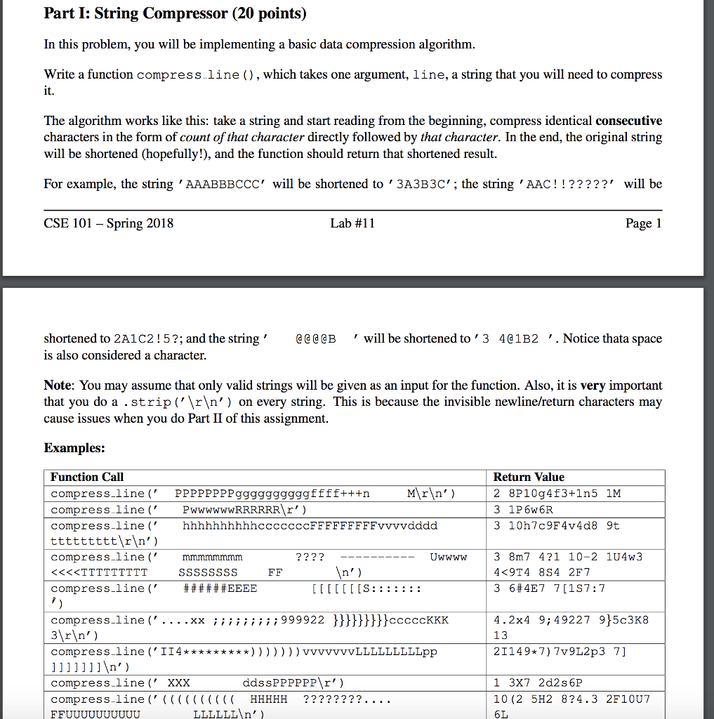 Part II: File Compressor (20 points) Write a function | Chegg.com