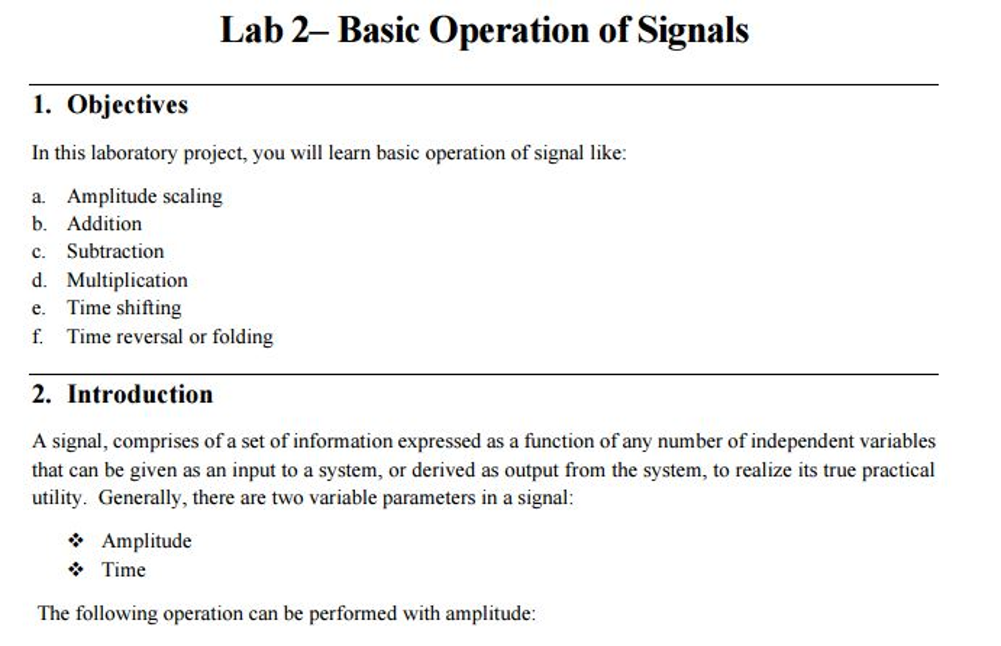Solved Lab 2- Basic Operation of Signals l. Objectives In | Chegg.com