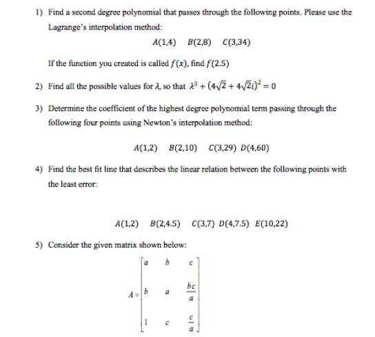 Solved Find a second degree polynomial that passes through | Chegg.com