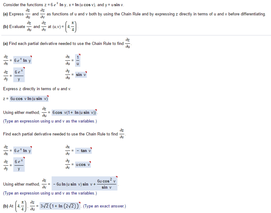 Solved Consider the functions z = 6 e^x In y, x = ln (u cos | Chegg.com
