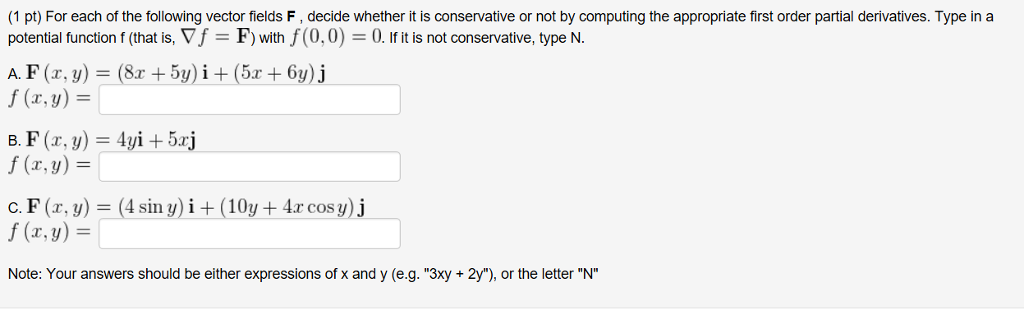 Solved (1 pt) For each of the following vector fields F, | Chegg.com