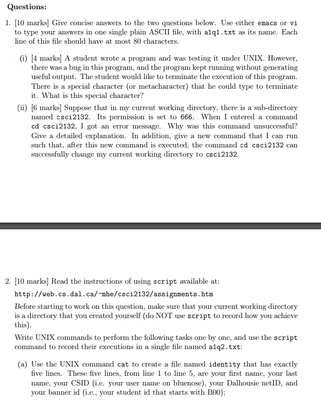 Solved Questions 1. 10 marks] Give concise answers to the | Chegg.com