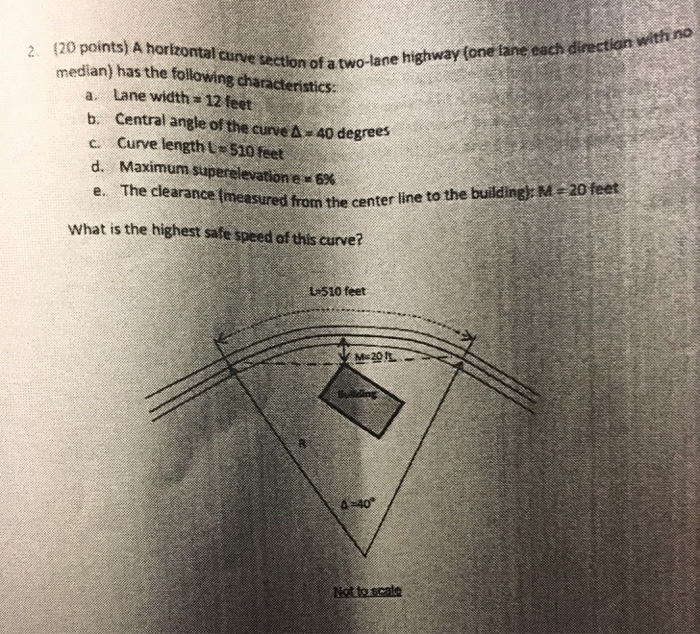 Solved A horizontal curve section of a two-lane highway (one | Chegg.com
