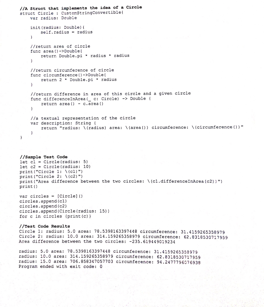 Solved A struct that implements the idea of a Circle struct | Chegg.com