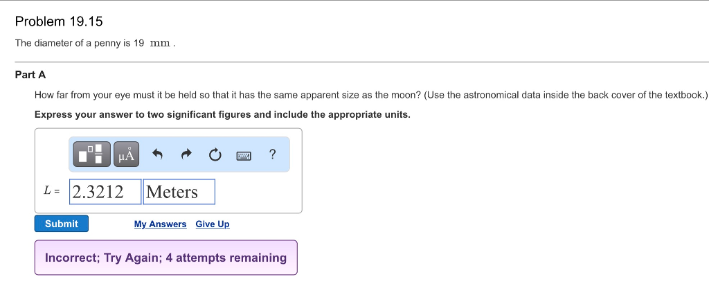 Solved The diameter of a penny is 19 mm. How far from your | Chegg.com