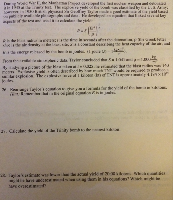 Solved During world war II, the Manhattan Project developed | Chegg.com
