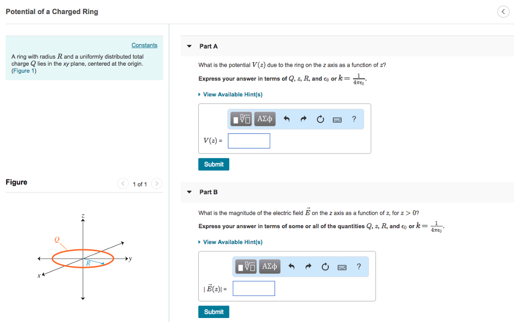 Solved Potential of a Charged Ring Constants Part A A ring | Chegg.com Solved Potential of a Charged Ring Constants Part A A ring | Chegg.com
