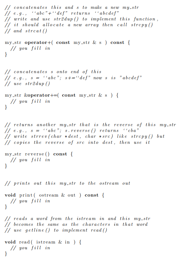 Solved Continue to implement class my str below. This class | Chegg.com
