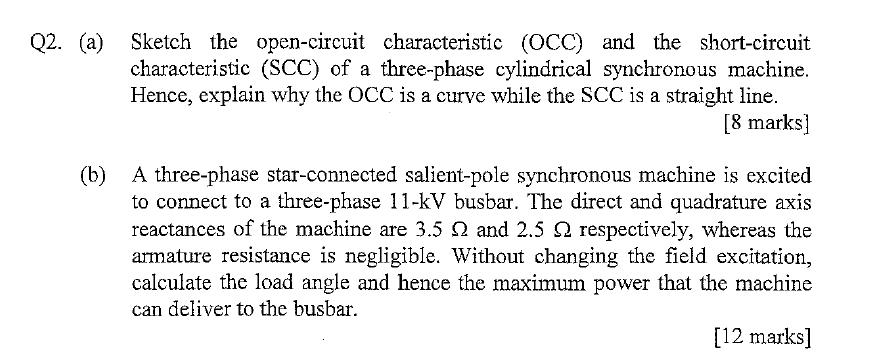 Solved Q2. (a) Sketch the open-circuit characteristic (OCC) | Chegg.com
