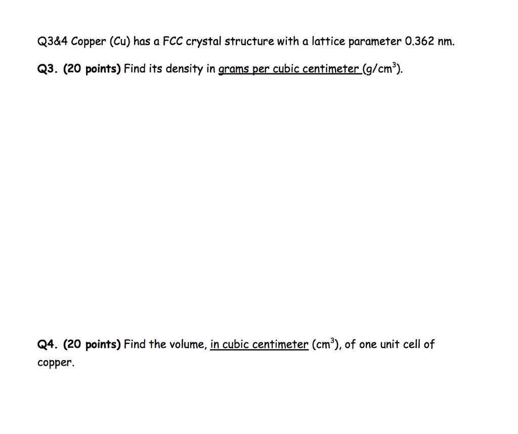 Solved Q384 Copper (Cu) has a FCC crystal structure with a | Chegg.com