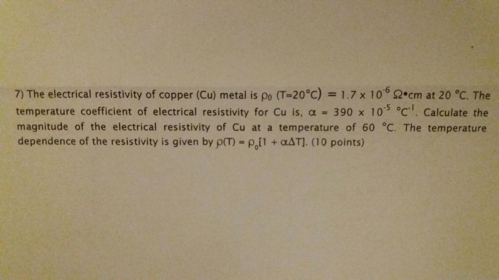 Solved The electrical resistivity of copper (Cu) metal is | Chegg.com