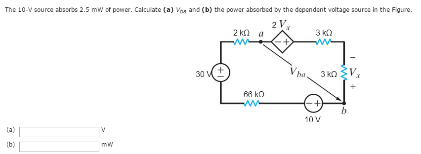 Solved The 10-V source absorbs 2.5 mW of power. Calculate | Chegg.com