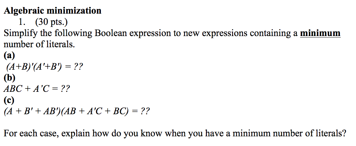 Solved Algebraic minimization Simplify the following | Chegg.com