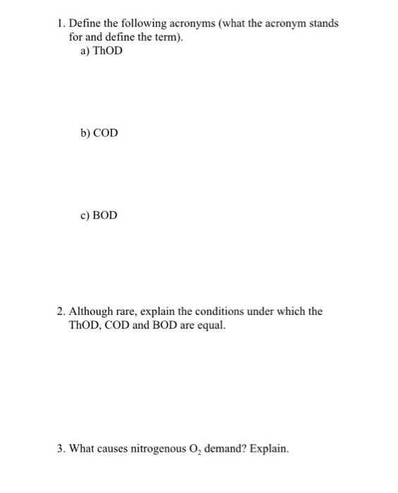 Solved Define the following acronyms (what the acronym | Chegg.com