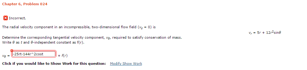 Solved The radial velocity component in an incompressible, | Chegg.com