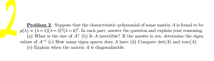 Solved Suppose that the characteristic polynomial of some | Chegg.com