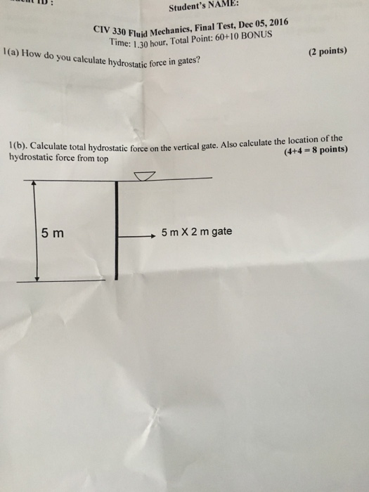 Solved How Do You Calculate Hydrostatic Force In Gates Chegg