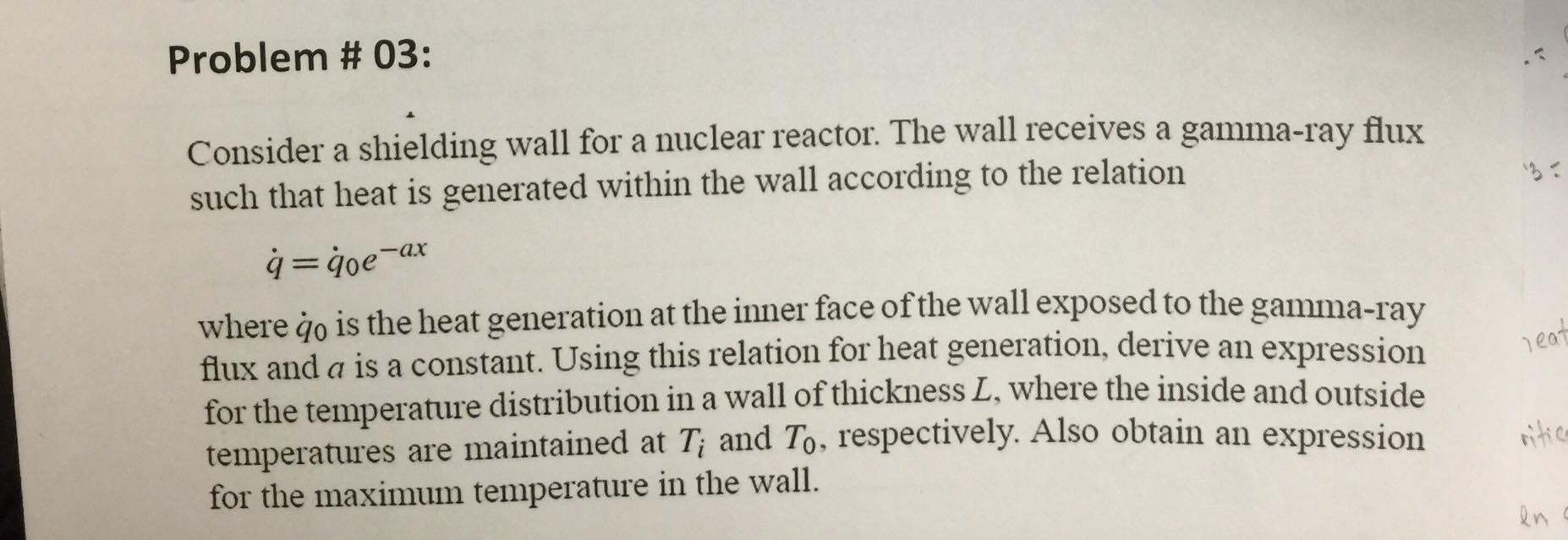 Solved problem # 03: Consider a shielding wall for a nuclear | Chegg.com