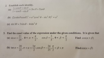 Solved Establish each identity. (a) 1 + cos theta = sin | Chegg.com
