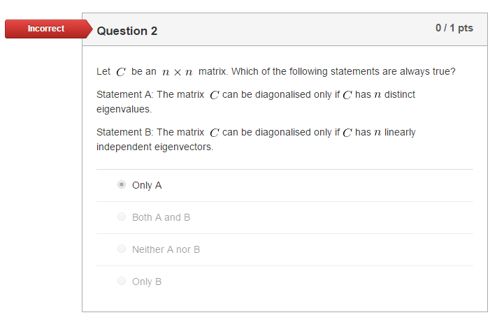 Solved Let C be an n times n matrix. Which of the following | Chegg.com