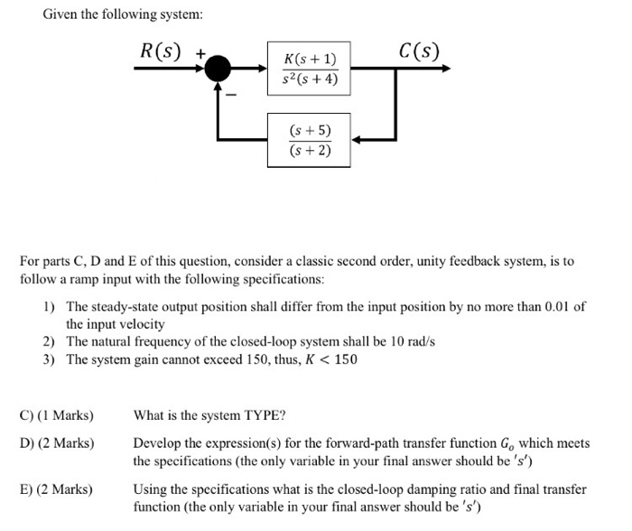 Given the following system: For parts C, D and E of | Chegg.com