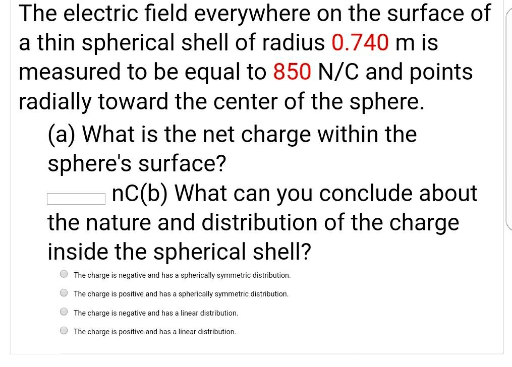 Solved The electric field everywhere on the surface of a | Chegg.com