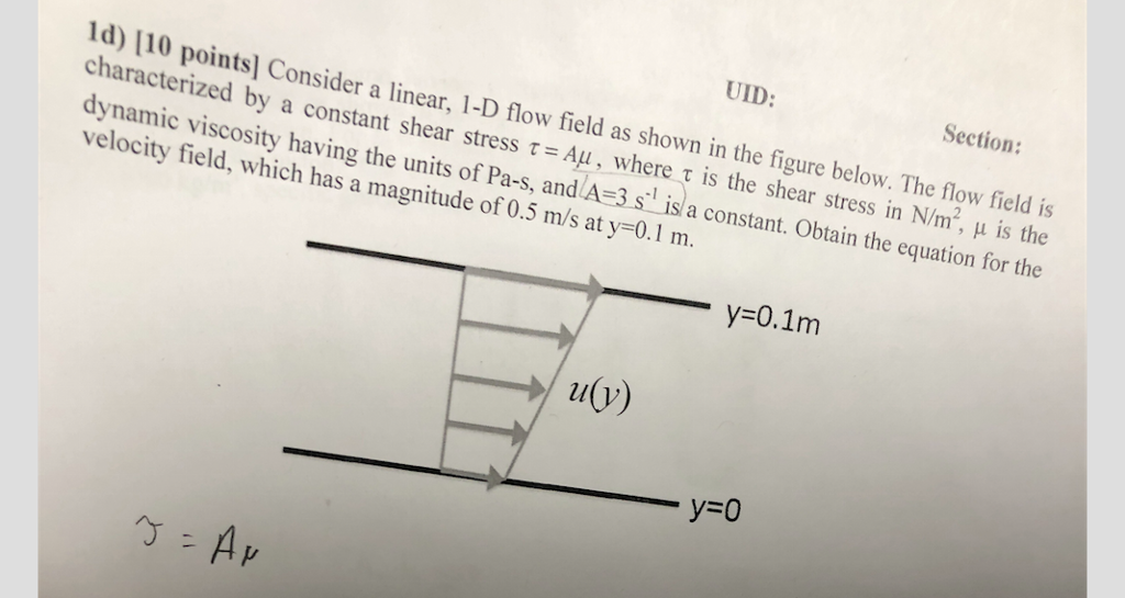 Solved 1d) [10 points] Consider a linear, 1-D flow field as | Chegg.com