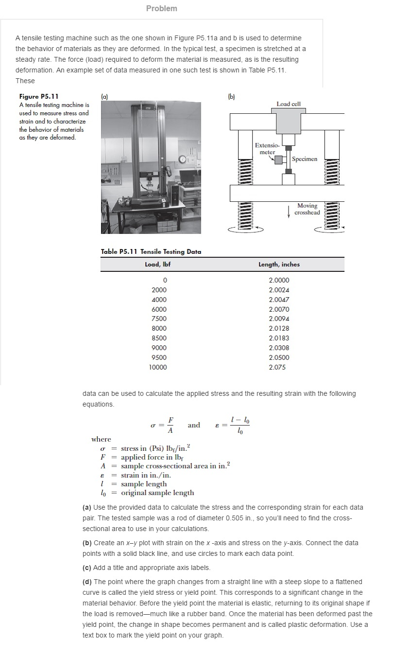 Solved A tensile testing machine such as the one shown in | Chegg.com