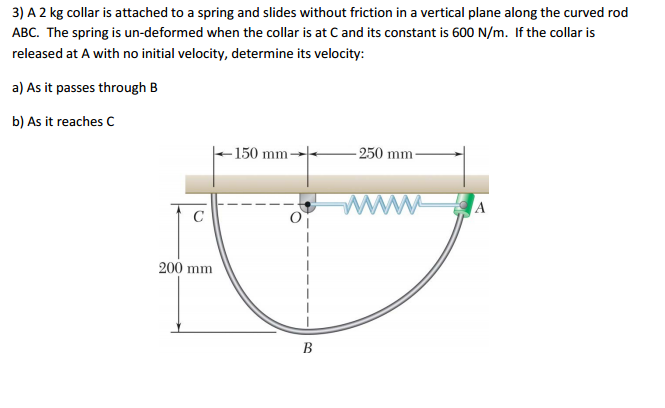 Solved A 2 kg collar is attached to a spring and slides | Chegg.com