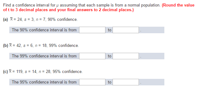 Solved Find a confidence interval for µ assuming that each | Chegg.com