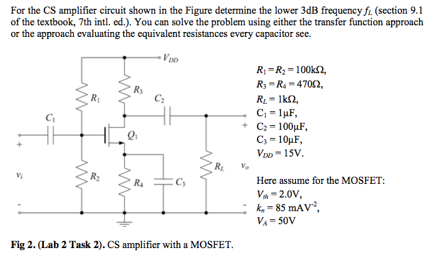 Solved For the CS amplifier circuit shown in the Figure | Chegg.com