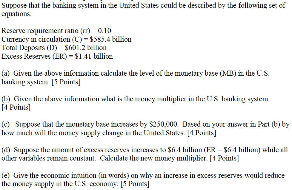 Solved Suppose that the banking system in the United States | Chegg.com