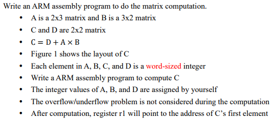 Wite an ARM assembly program to do ton. .A is a 2x3 | Chegg.com