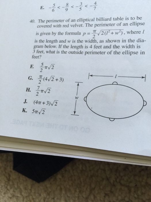Solved 4 40. The perimeter of an elliptical billiard table | Chegg.com