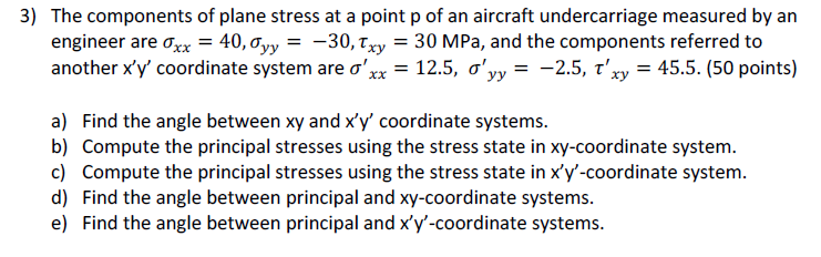 Solved 3) The components of plane stress at a point p of an | Chegg.com