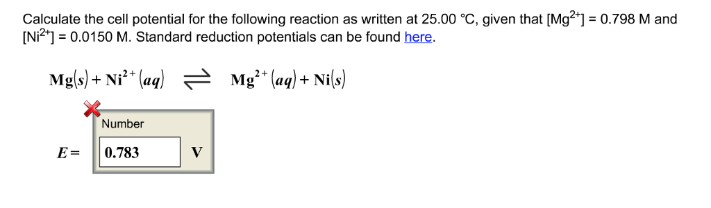Solved Calculate the cell potential for the following | Chegg.com