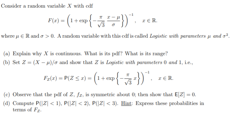 Solved Consider a random variable X with cdf F(z) = (1 + | Chegg.com