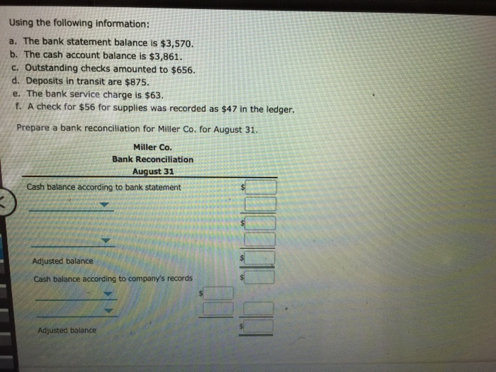 Solved Using the following information: The bank statement | Chegg.com