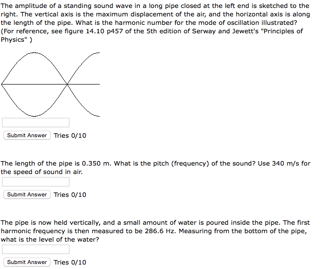 Solved The amplitude of a standing sound wave in a long pipe | Chegg.com