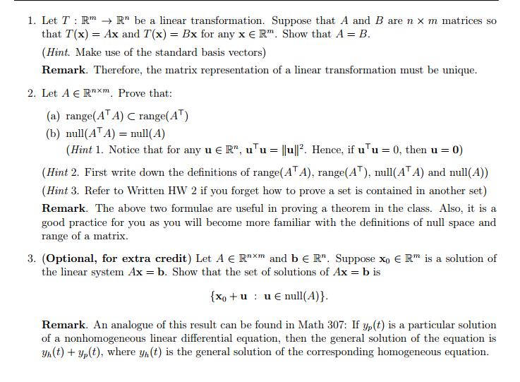 Solved Let T : R^m Right arrow R^n be a linear | Chegg.com