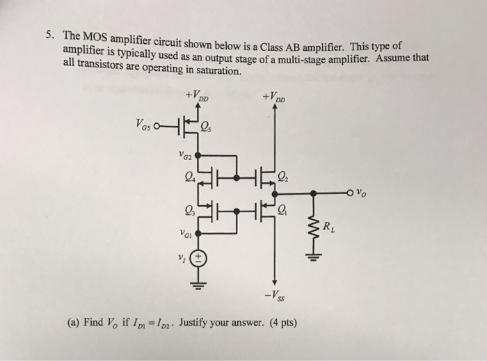 Solved 5. The Mos amplifier circuit shown below is a class | Chegg.com
