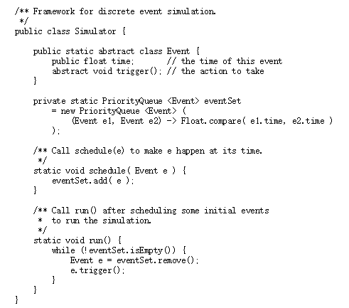 Solved /** Fr㏂ework for discrete event s nulation. public | Chegg.com