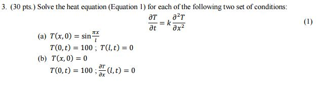 Solved Solve the heat equation (Equation 1) for each of the | Chegg.com