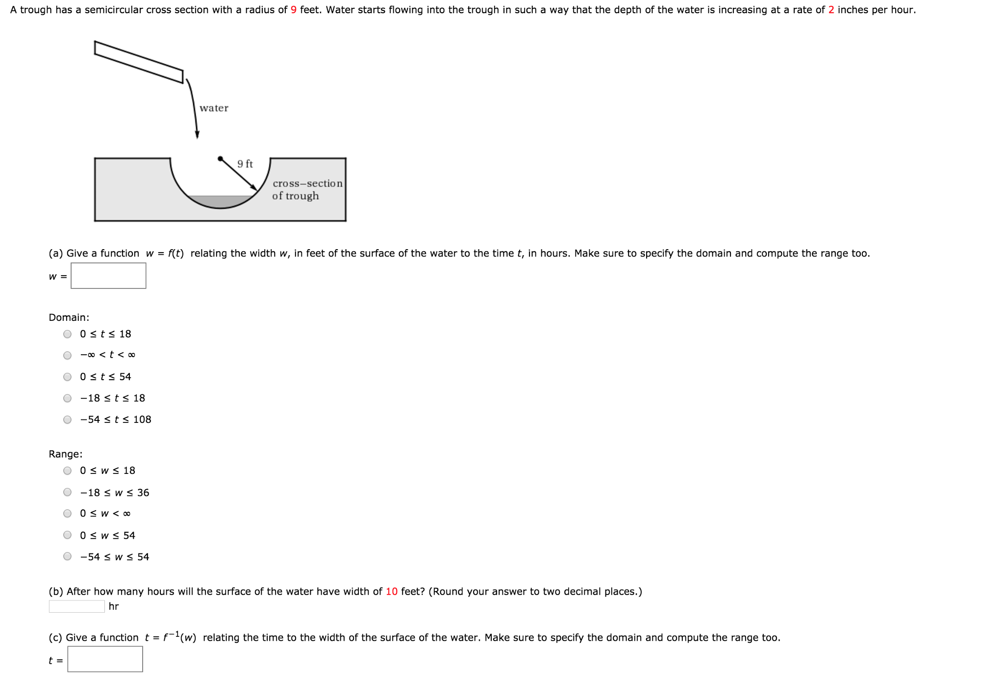 Solved A trough has a semicircular cross section with a | Chegg.com