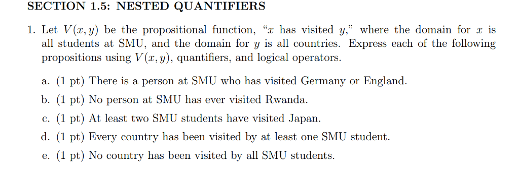 Solved Section 15 Nested Quantifiers 1 Let Vx Y Be The 
