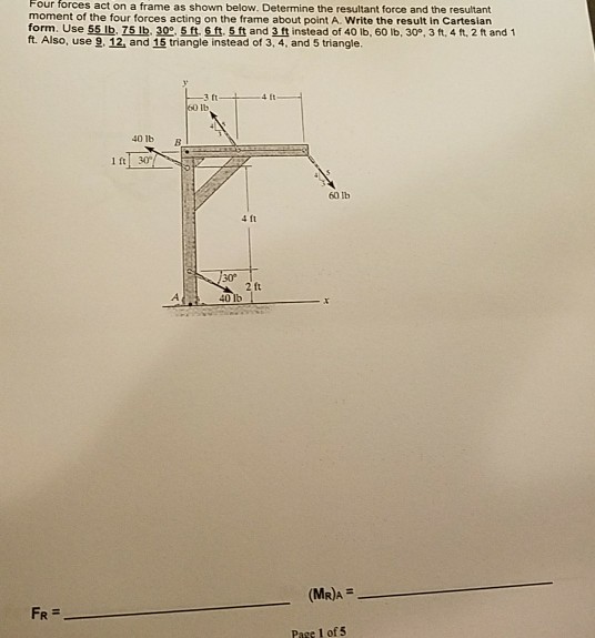Solved Four forces act on a frame as shown below. Determine | Chegg.com