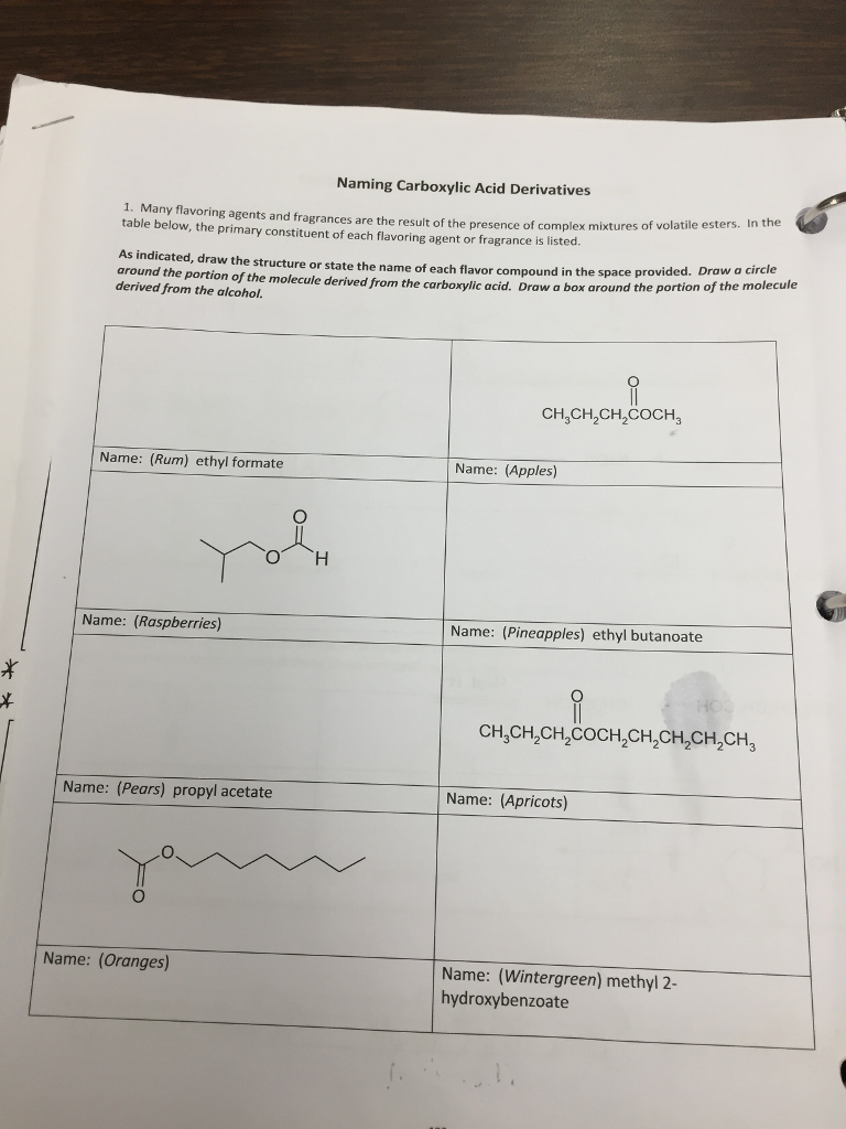 Solved Naming Carboxylic Acid Derivatives 1. Many flavoring | Chegg.com