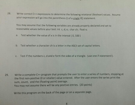 Solved Write correct C++ expressions to determine the | Chegg.com