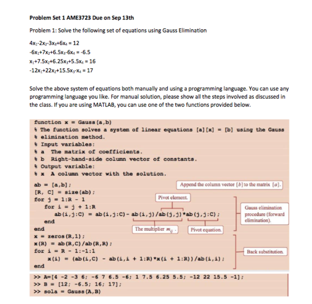 Solved Solve the following set of equations using Gauss | Chegg.com