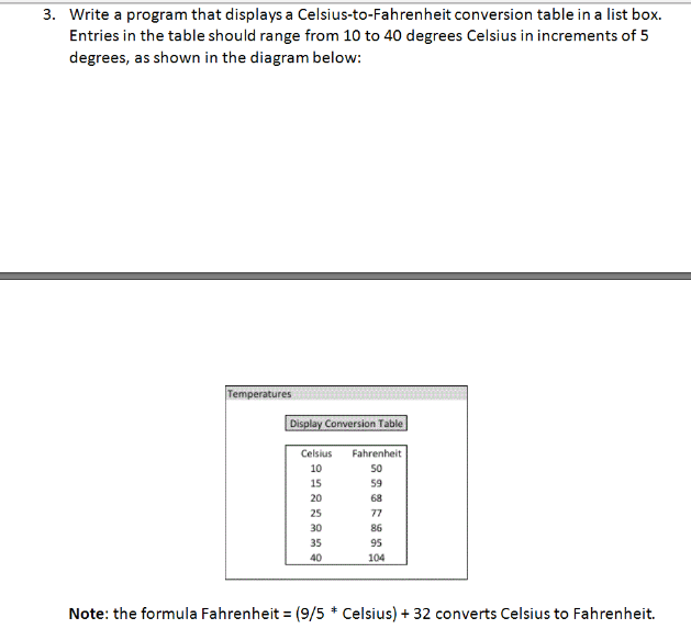 Solved Write A Program That Displays A Celsius To Fahrenheit